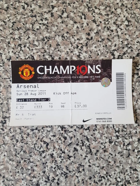 MATCH TICKET PREMIER LEAGUE MAN UTD V ARSENAL 28 agosto 2011 EUR 2,08 ...