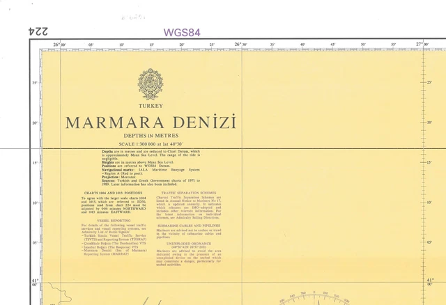 CARTE MARITIME NAUTIQUE Papier De L'Amirauté De La Mer De Marmara ...