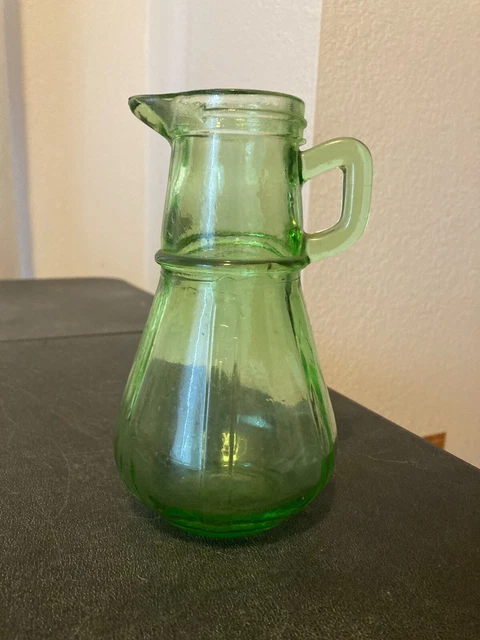 VINTAGE URANIUM GLASS Syrup Pitcher Green Hazel Atlas Depression Glass ...