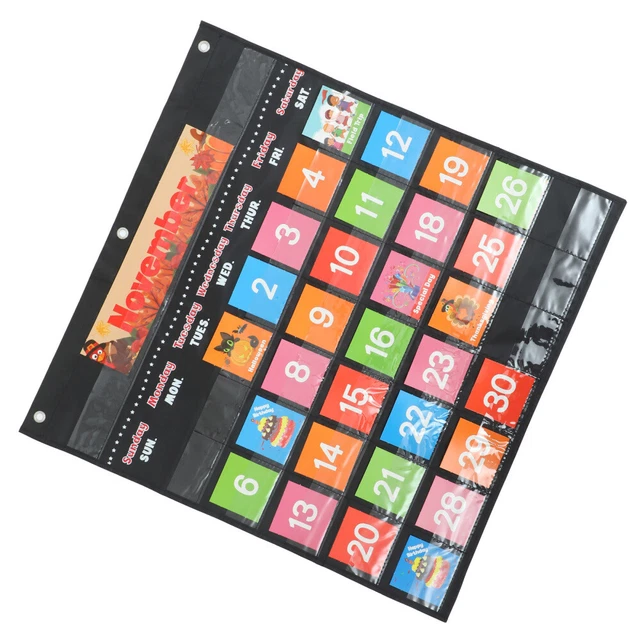 3 SETS POCKET Chart for Classroom Black Calendar Office Child £67.15 ...