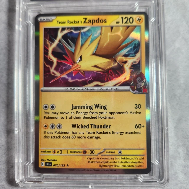 POKEMON TEAM ROCKETS Zapdos Destined Rivals 070/182 Rare Holo Art Slab ...