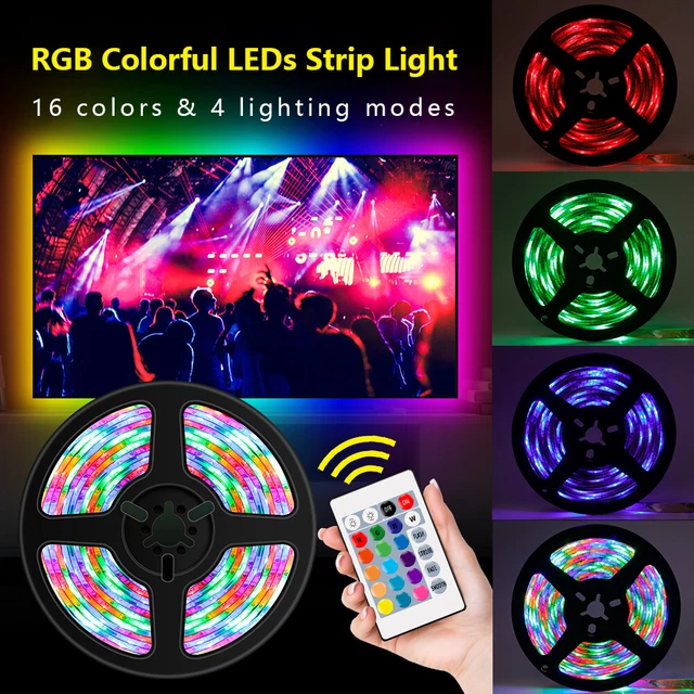 USB DIMMABLE RGB Colorful LEDs Strips Light With IR Remote Control 16 ...