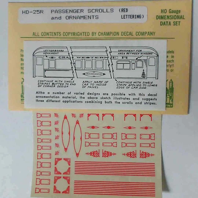CHAMP DECALS HO Scale: Passenger Car Scrolls and Ornaments- Red ...