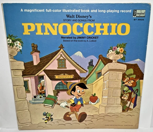 WALT DISNEY'S PINOCCHIO with Illustrated Book 1969 Vinyl LP Record $19. ...