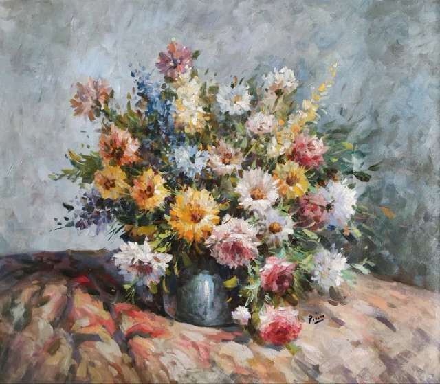 ÖLGEMÄLDE 50X60 STILLLEBEN Blumen Blumenstrauß Vase handgemalt Öl auf Leinwand EUR 99,95 ...
