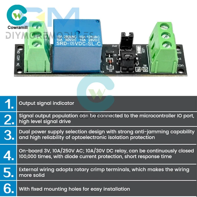 1-CHANNEL DC 3V 5V 12V 24V Optocoupler Isolated Driver Relay Module ...