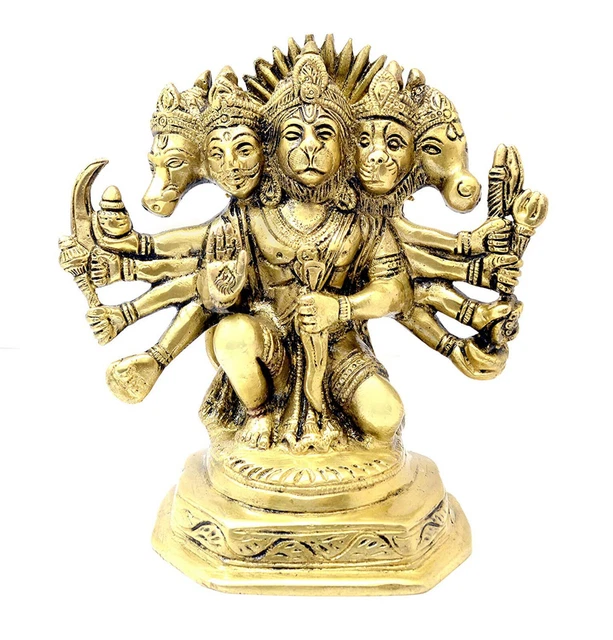 INDIAN TRADITIONAL PANCHMUKHI Hanuman Brass Statue Gold $194.31 ...