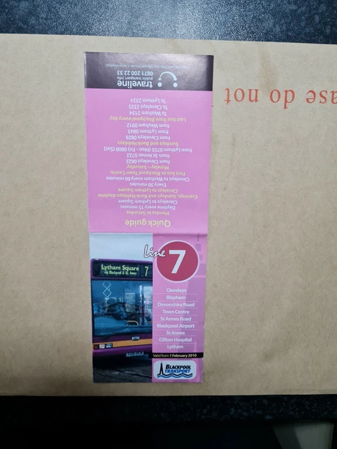 BLACKPOOL TRANSPORT TIMETABLE Leaflet Metro Line 7 1/2/2010 BQ4.33 £1. ...