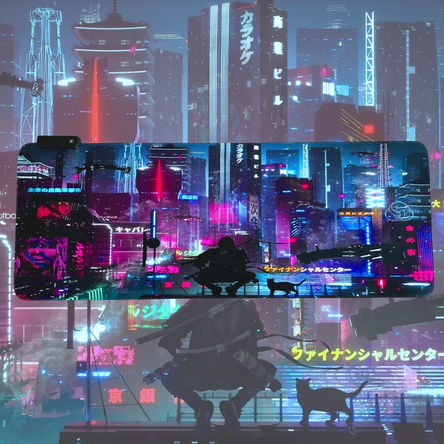 CYBERPUNK NIGHT CITY Dystopian DS2 LED MouseMat MousePad 7 led lights ...