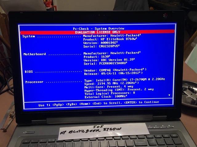 HP ELITEBOOK 8760W Motherboard 652509-001 TEST RESULTS SHOWN WORKING ...