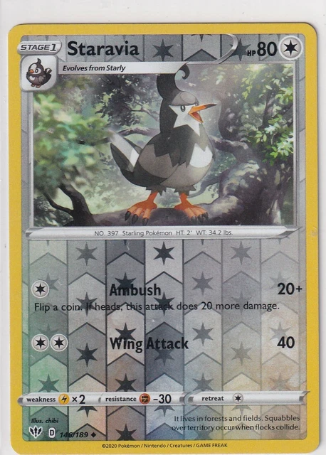 POKEMON CARTE FLAMING Ténèbres Numéro 146/189 Staravia Reverse Holo ...