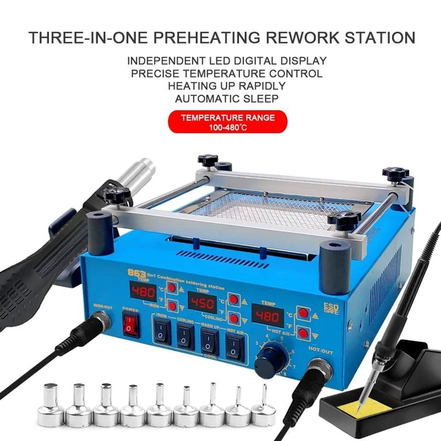 DIGITAL REWORK SOLDERING Station Hot Air Heat Gun BGA Iron IR Infrared ...