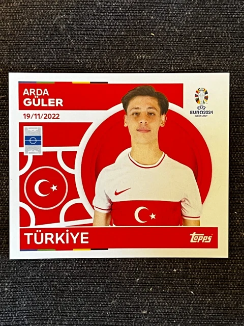 TOPPS UEFA EURO 2024 Rookie Arda Guler Turkiye Turkey Sticker # Tur 16 ...