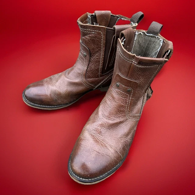 CATERPILLAR VINSON LEGENDARY Raw Brown Leather Biker Boots P710476 Size ...