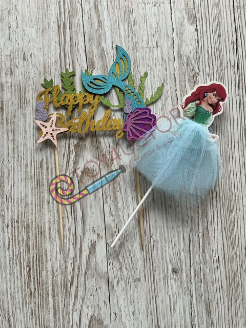 PRINCESS ARIEL AND Glitter Happy Birthday Topper girl birthday cake ...