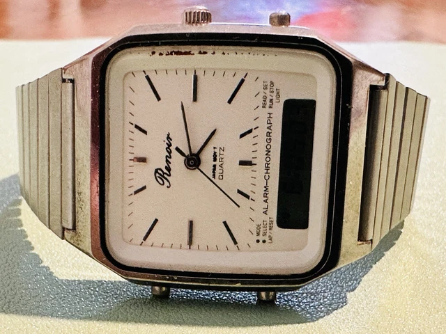 RARE VINTAGE RENOIR TL11 Quartz Ana-Digi White Dial Men Alarm Chrono Watch Works EUR 15,53 ...