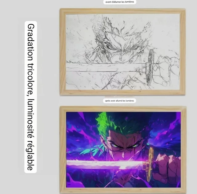 ONE PIECE TABLEAU Lumineux Avec Cadre Veilleuse Manga Led Luffy Boa Ace ...