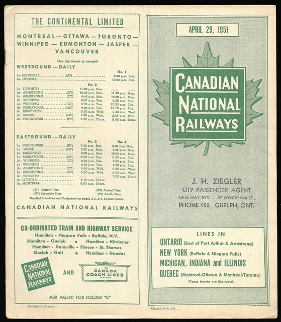 VINTAGE CANADIAN NATIONAL Railways Route Info Brochure Ontario Quebec ...