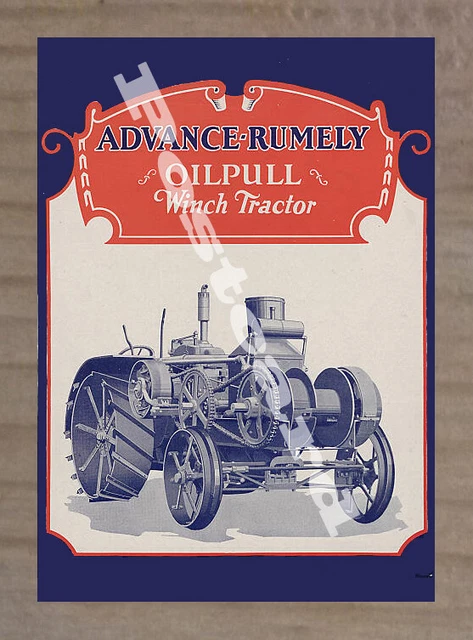 HISTORIC ADVANCE-RUMELY OIL Pull Winch Tractor Advertising Postcard 2 ...