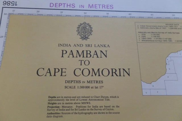 VINTAGE ADMIRALTY CHART Gulf Of Mannar-Pamban To Cape Comorin £17.99 ...