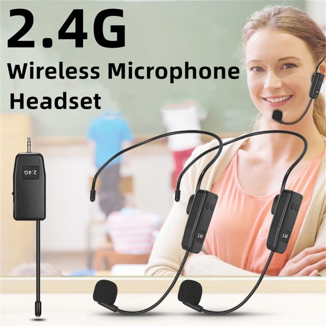 MICRÓFONO INALÁMBRICO 2.4G Megáfono Auriculares Radio Micrófono Para Enseñar Altavoz Bien EUR 28 ...