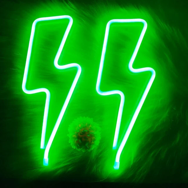 GREEN LIGHTNING BOLT Neon Sign for Wall Decor,Neon Lightning Battery ...