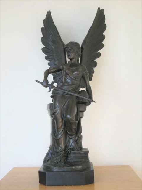 SEMI-NUDE GIRL ANGEL Warrior large Metal Bronze Signed Statue 56cm 9kg ...