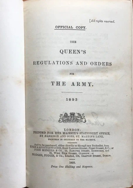ORIGINAL BRITISH ARMY Manual: The Queen’s Regulations & Orders For The ...