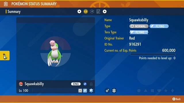 SQUAWKABILLY SHINY CUSTOM TERA 6IV & EV Trained Pokemon Scarlet/Violet ...