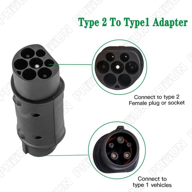 EVSE ADAPTOR CAR Charging Connector IEC 62196 Type 2 Socket To Type 1 ...