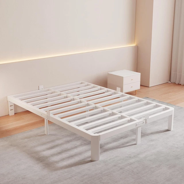 WHITE 10& LOW Full Bed Frame with stoppers - No Box Spring Needed ...