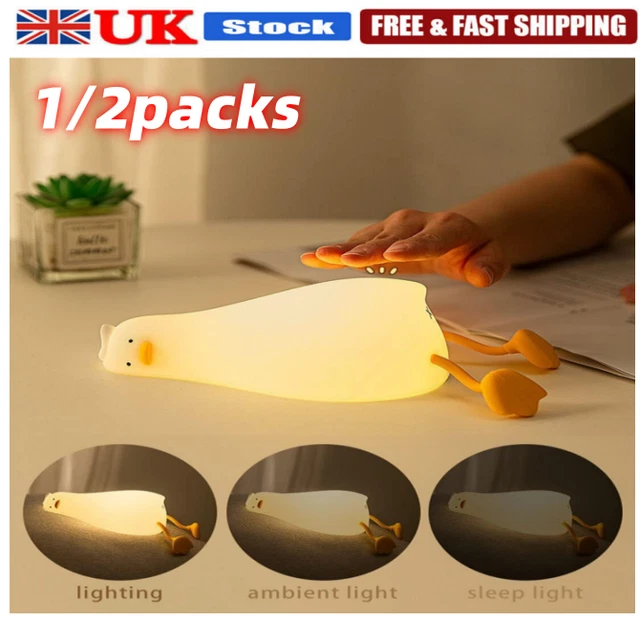 LED LYING FLAT Duck Silicone Night Light USB Charging Bedside with ...