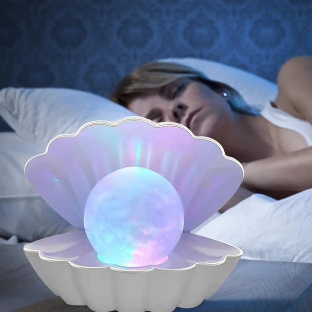 COLOUR CHANGING LED Sea Shell Lamp Bedroom Night Light Clam Glitter ...