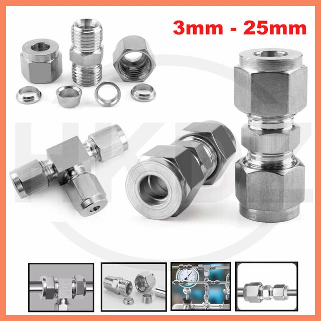 COMPRESSION PIPE FITTINGS Stainless Steel Connectors Plumbing 3mm 4mm ...