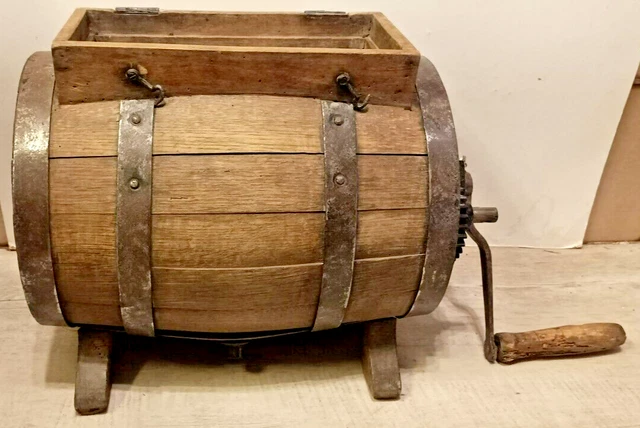 ANCIENNE BARATTE À beurre normande forme de tonneau bois cerclé avec ...