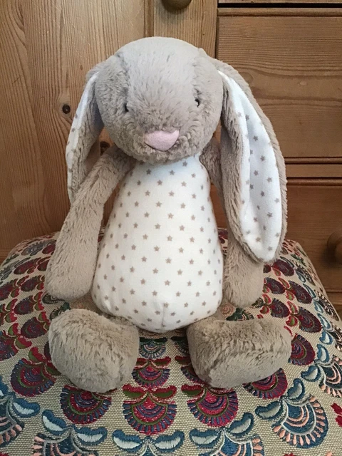 JELLYCAT MEDIUM STARRY Bashful Bunny Rabbit Off White Brown Stars Plush ...