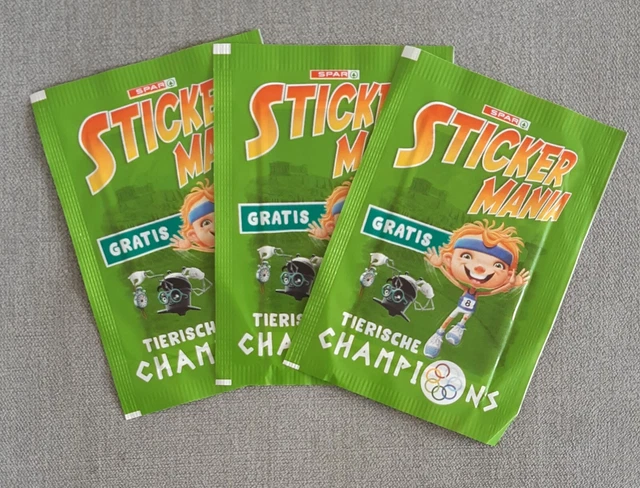 SPAR STICKERMANIA 2024, Tierische Champions 3x5 Sticker, 3 ungeöffnete ...