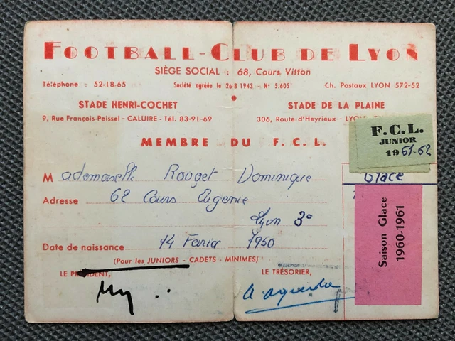 FOOTBALL : ANCIENNE carte d'adhérent au football club de Lyon EUR 14,90 - PicClick FR
