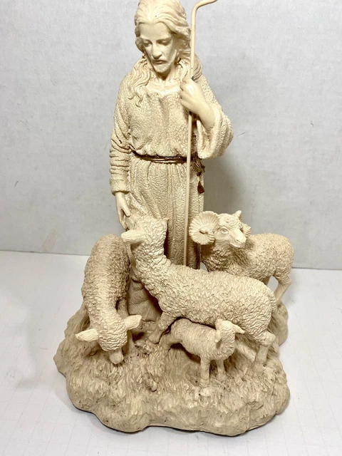 GOOD SHEPHERD JESUS Christ w Sheep Statue Figurine Religious Sculpture ...