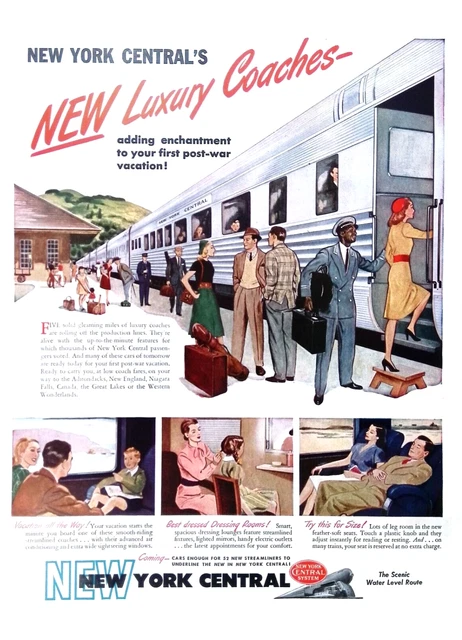 TRAVEL 1946 PRINT Ad New York Central Railroad Has New Luxury Coaches ...