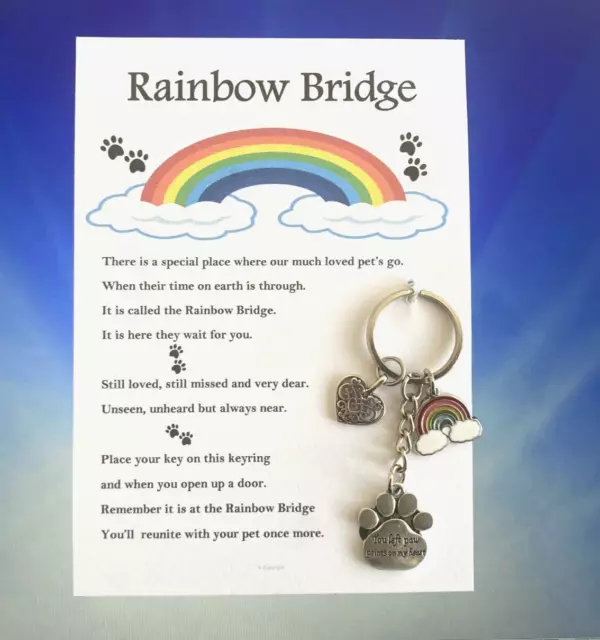 RAINBOW BRIDGE DOG Cat Loss of Pet Poem Card & Keyring Memorial ...