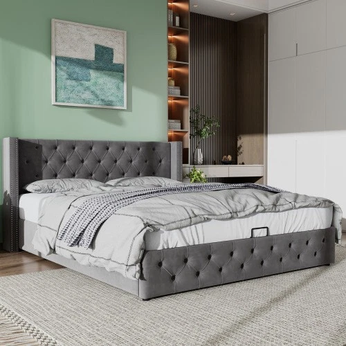 UPHOLSTERED BED, WITH Hydraulic Lever, Functional Bed From Storage, 150 ...