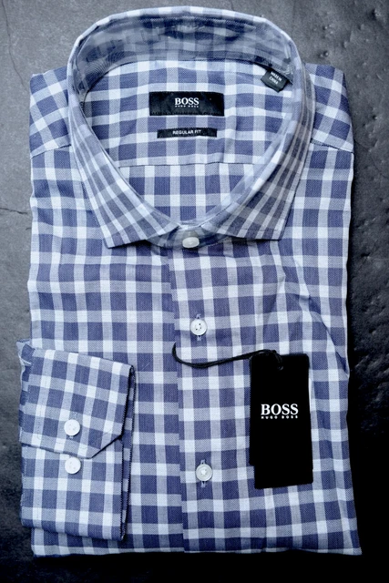 HUGO BOSS HOMME Gordon Coupe Standard Bleu Foncé Carreaux Coton Robe ...