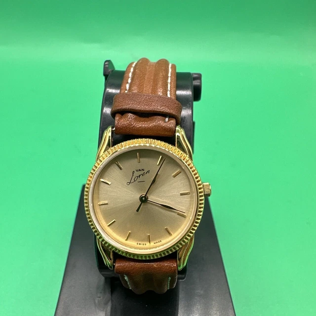 VAN LOREN LADIES Watch Brown Leather Strap Swiss Made/New Battery £19. ...