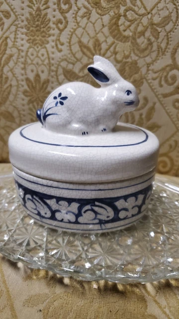 DEDHAM POTTERY THE Potting Shed Bunny Oval Trinket Candy Bowl Rabbit ...