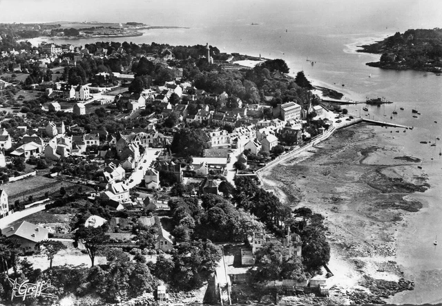 CARTE BENODET VUE aérienne La Ville Le Phare du Coq et Estuaire de l ...