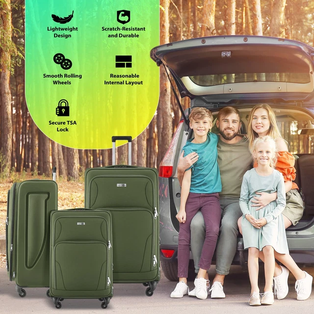 3 PIECE LUGGAGE Suitcase Set Soft Carry On Spinner Travel Cases TSA ...