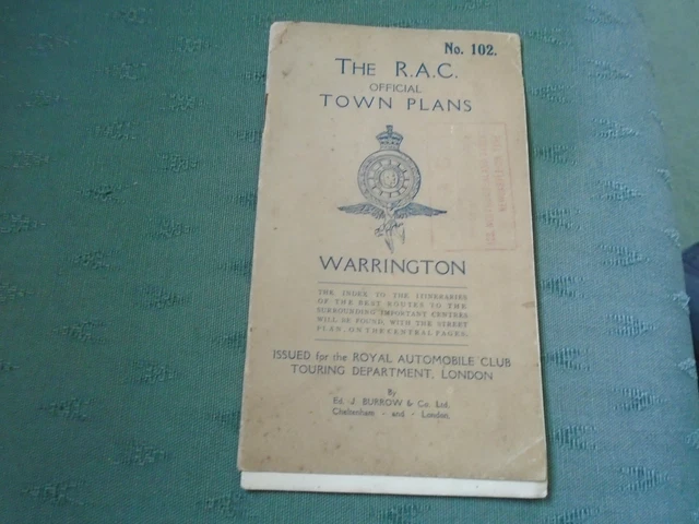 VINTAGE RAC OFFICIAL TOWN PLAN ROAD MAP - WARRINGTON No 102 £3.50 ...