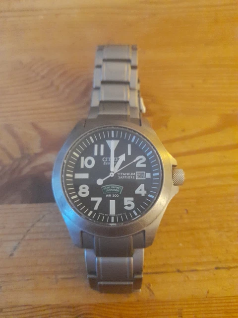 CITIZEN ECO DRIVE Titanium Saphire Wr300 Royal Marine Commando £190.00 ...