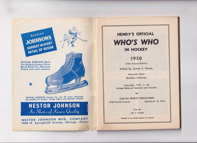 1950 JAMES HENDY Official Who's Who In Hockey 1949-50 Season Sid Abel ...